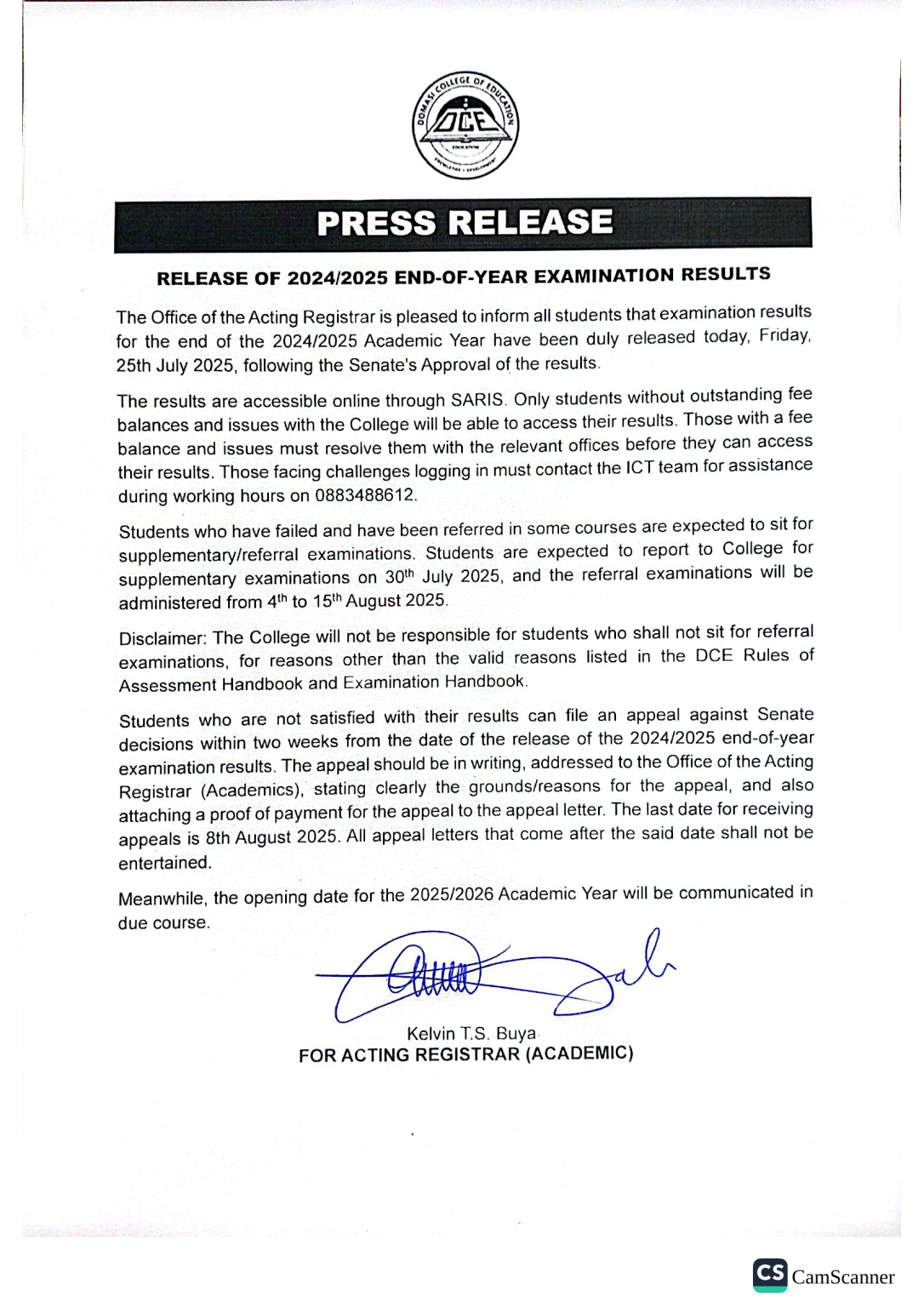 July 2025 – Domasi College of Education-DCE