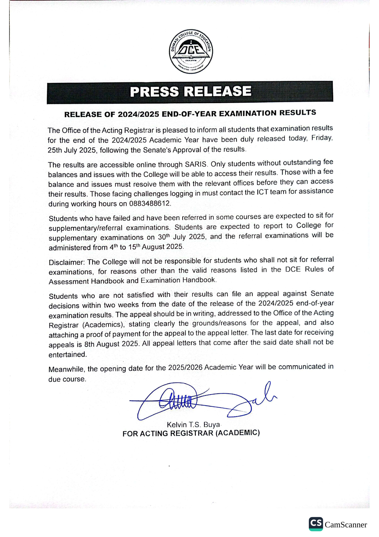 July 2025 – Domasi College of Education-DCE